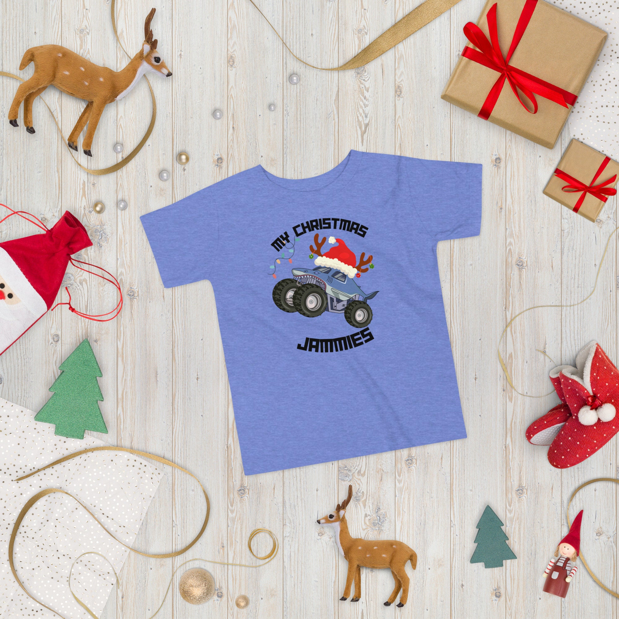 Christmas Monster Truck-megalodon T-shirt for Boys Festive Holiday ...