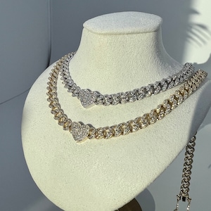 Pave Miami Cuban Curb Link Chain With Heart 6.25mm Created Diamond ...