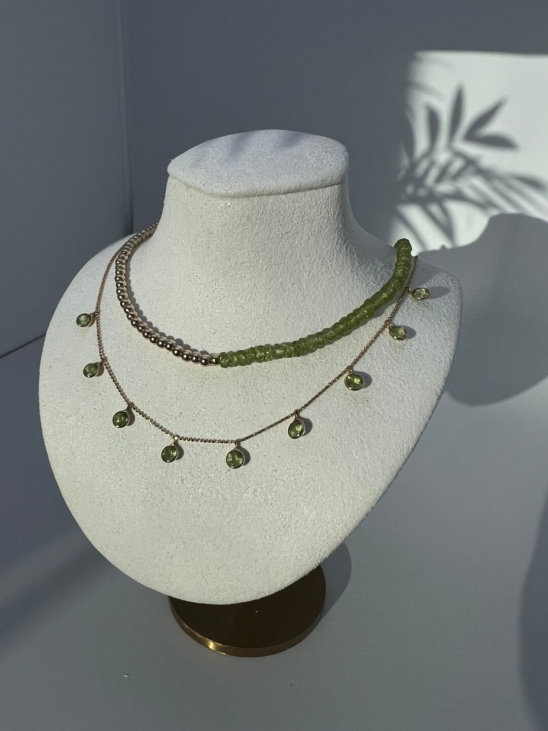 Cleopatra Style Bezel Natural Gemstones Chain Necklace Solid 14K Yellow ...