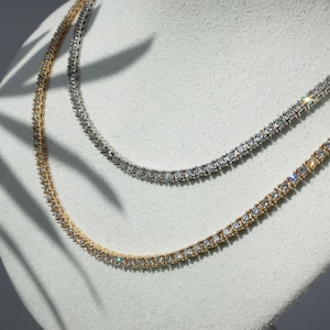Lab Grown Diamond 14k Gold Tennis Necklace Chain 1.75mm 3.80-4.05TCW ...
