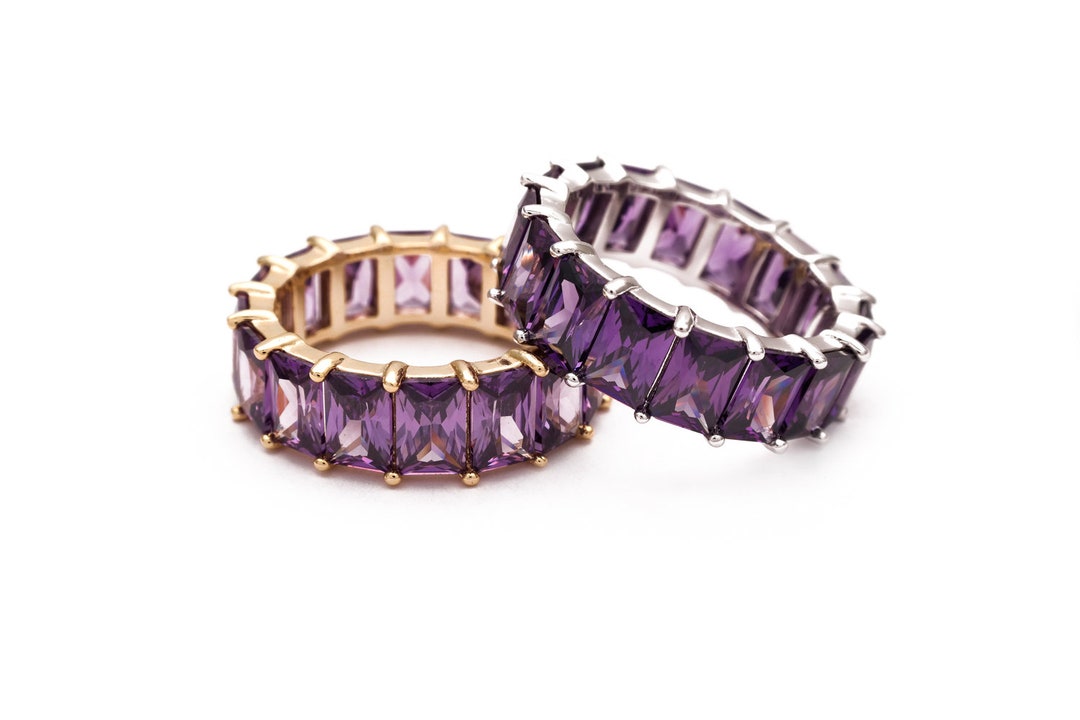 10.00ct T.W Created Purple Amethyst Emerald Cut Eternity Ring 925 ...