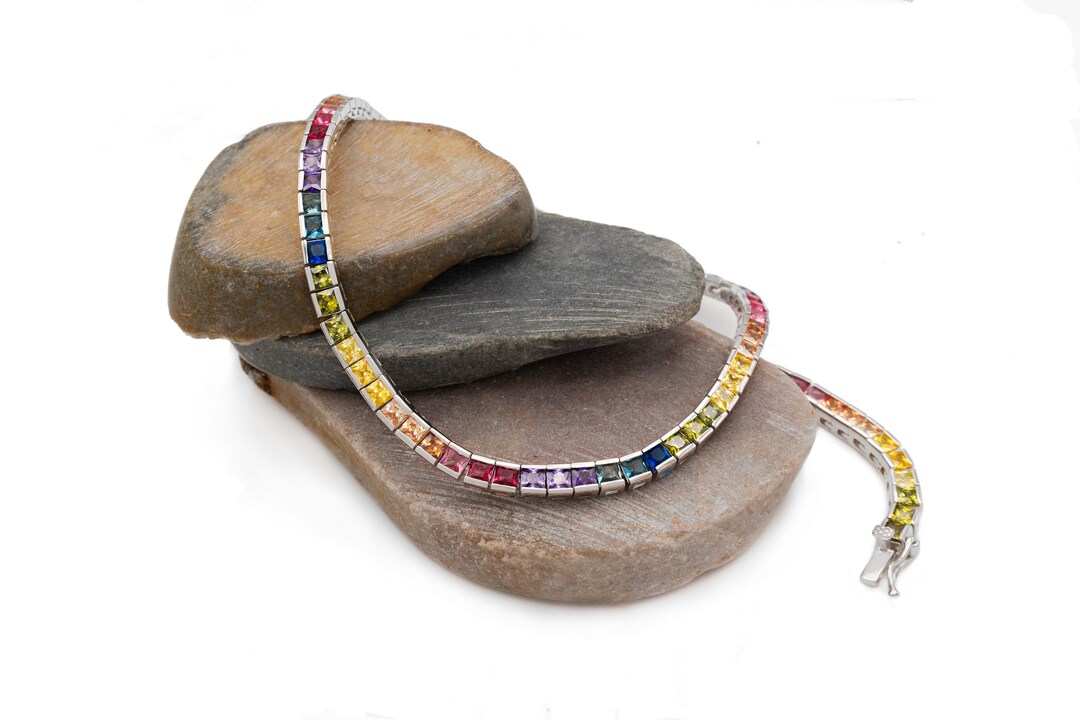 Tennis Chain Necklace 4mm 25.00TCW Princess Cut Channel Color Gemstone ...