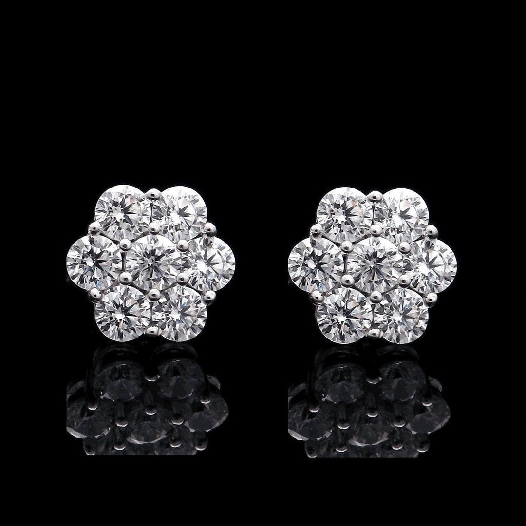Flower Earrings Cluster Brilliant Created Diamond 0.84ct - 1.54ct 14K ...