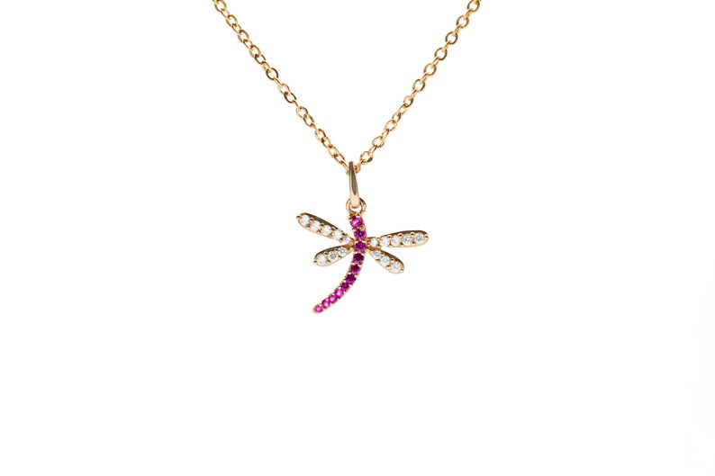 0.40CT Created Diamond & Ruby Dragonfly Pendant Solid 14k | Etsy