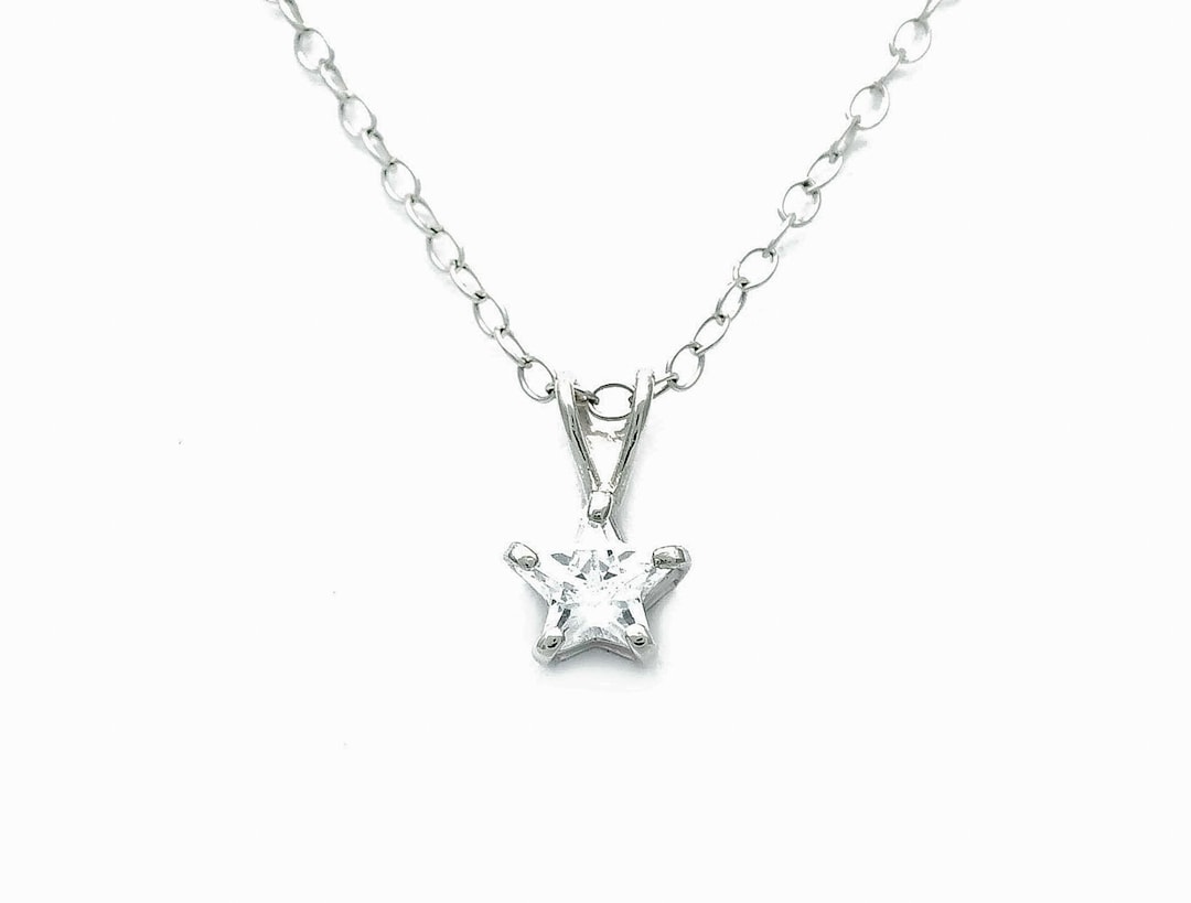 Star Shape Created Diamond Pendant Solid 14K Yellow / White Gold ...