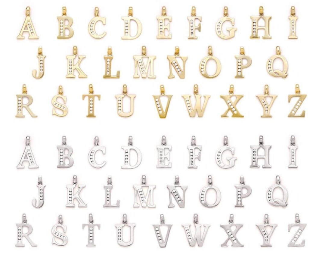Initial Letter A-Z Pendant 14K Solid Gold 10mm Charm 0.50tcw Created ...