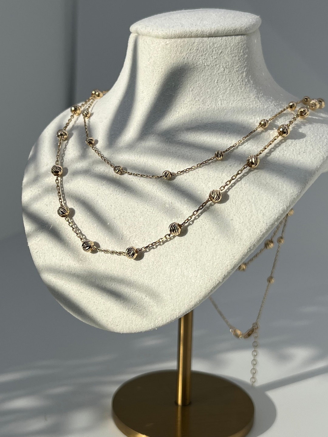 Diamond Cut Ball Style Chain Station Necklace Solid 14K Yellow, White ...