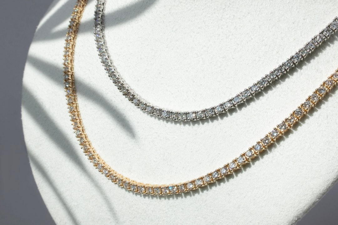 Lab Grown Diamond 14k Gold Tennis Necklace Chain 1.75mm 3.80-4.05TCW ...