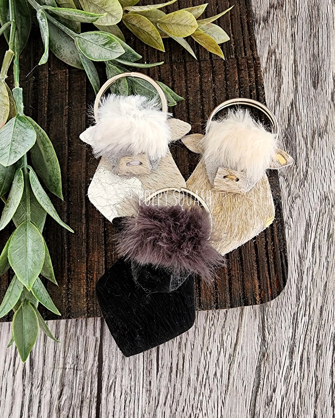 Fancy Highland Cow Keychain Cattle Key Fob Genuine HOH Leather Novelty ...