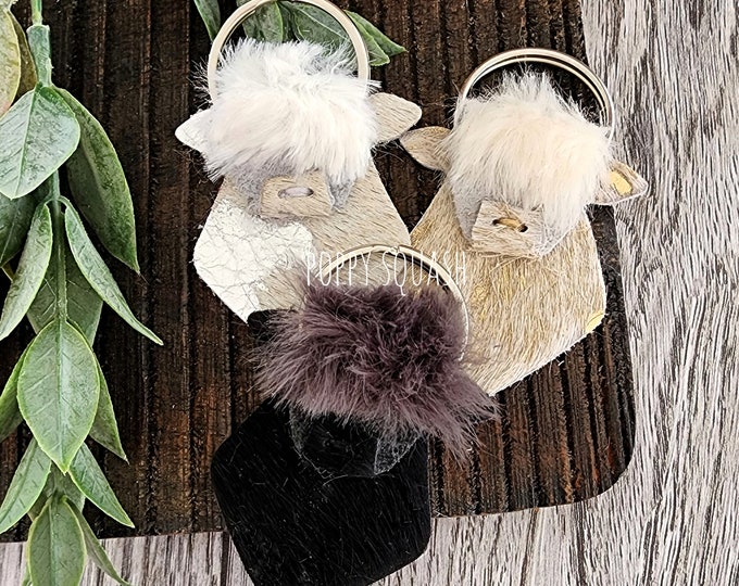 Fancy Highland Cow Keychain • Cattle Key Fob • Genuine HOH Leather ...