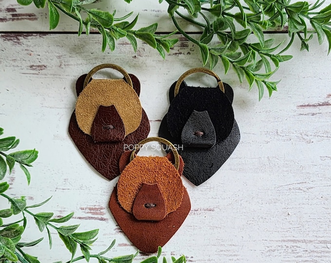 Bear Keychain Animal Key Fob Genuine Leather Bag Charm Novelty Keyring ...