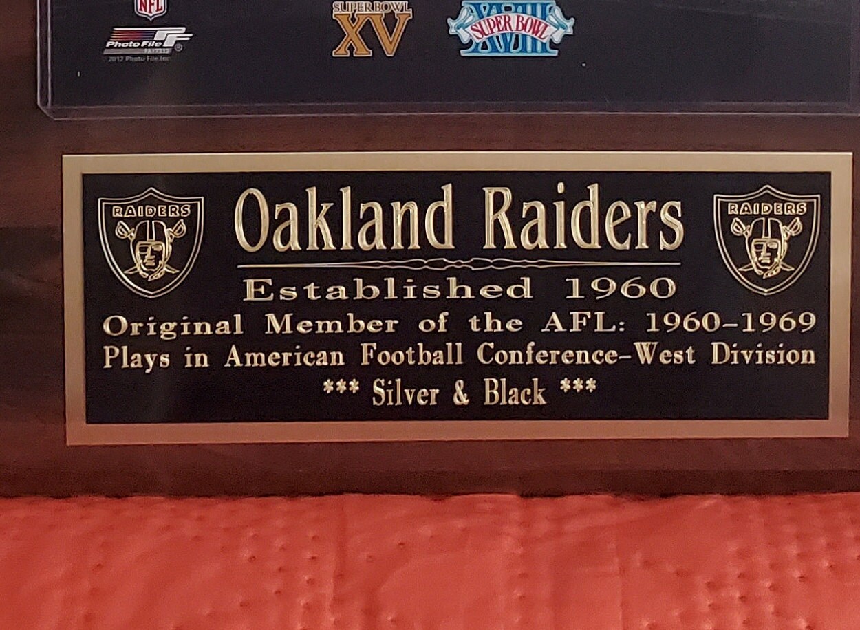 Oakland / LA Raiders Greats Plaque - Stabler, Allen, Long, Blanda ...