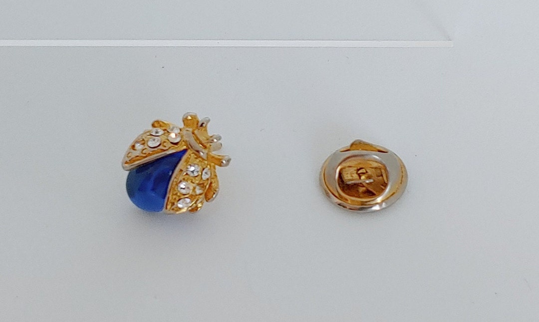Petite Blue and Gold Tone Scarab Pin - Etsy