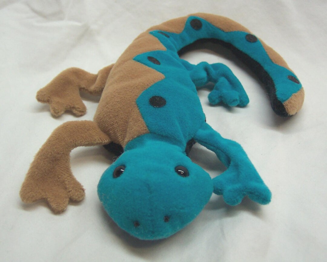 Vintage TURQUOISE Tan & Black GECKO LIZARD 9" Bean Bag Stuffed Animal ...