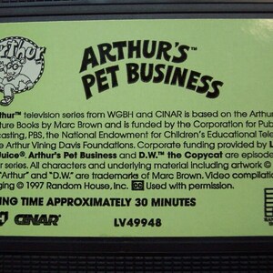 Vintage 1999 Marc Brown ARTHUR Arthur's Pet Business Animated VHS Video ...