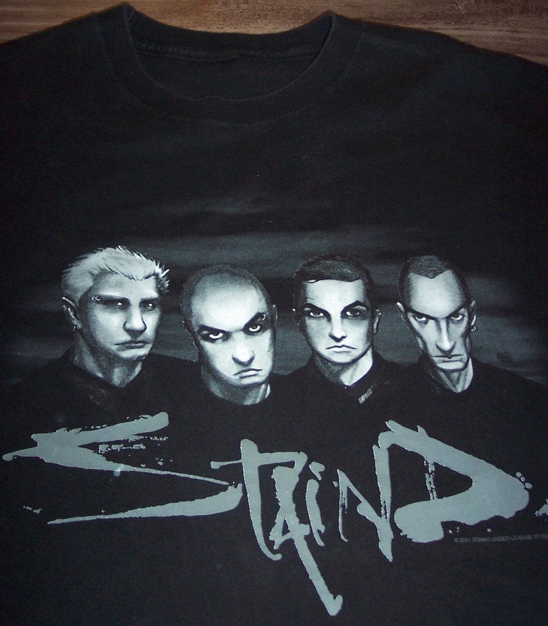 Vintage 2001 STAIND BAND T-shirt Mens LARGE Cartoon Anime Navy Blue ...