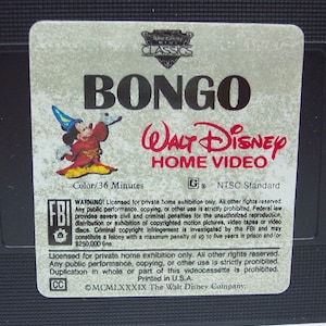 Vintage Walt Disney Cartoon Mini Classics BONGO Vhs Video Movie 90's ...