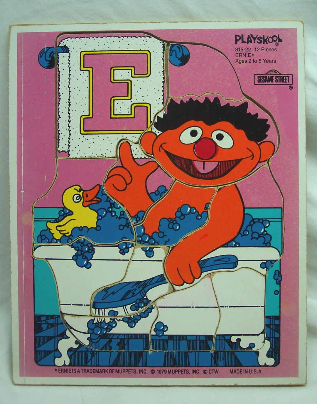 Vintage 1979 SESAME STREET ERNIE in Bath Rubber Ducky Wooden Frame Tray ...
