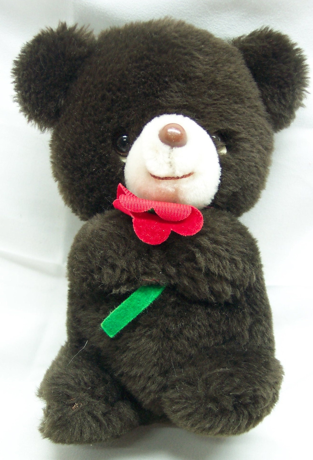 Vintage 80's Russ WEMBLY BROWN Teddy Bear W/ Red Flower 7" Plush ...