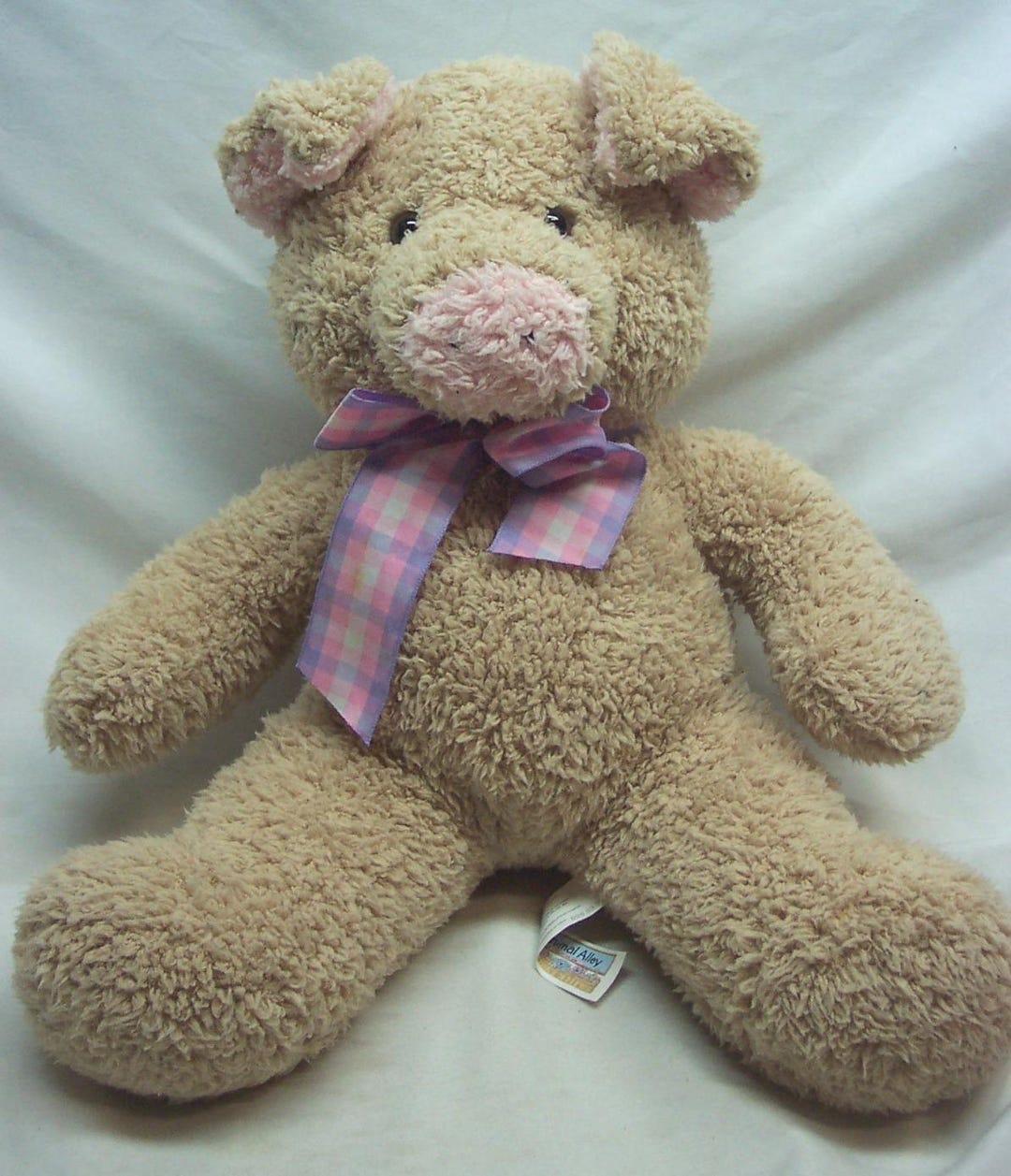 Vintage 2000 Animal Alley SOFT Tan PIG W/ Plaid Bow 11" Plush Stuffed ...