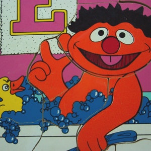 Vintage 1979 SESAME STREET ERNIE in Bath Rubber Ducky Wooden Frame Tray ...