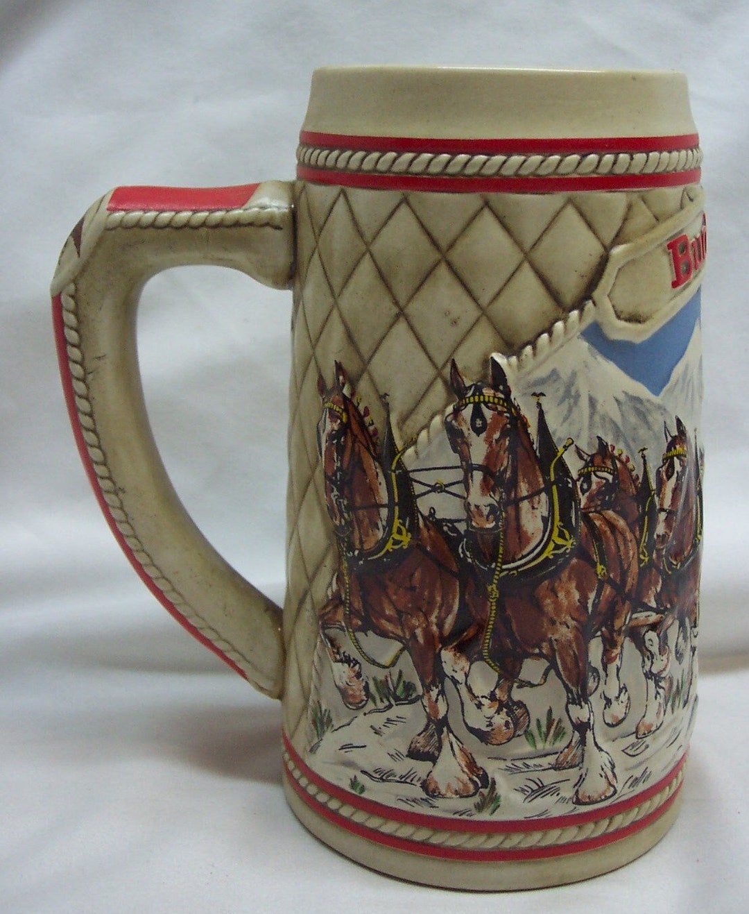 Vintage 1985 BUDWEISER Series A Clydesdale Horse BEER STEIN Christmas ...