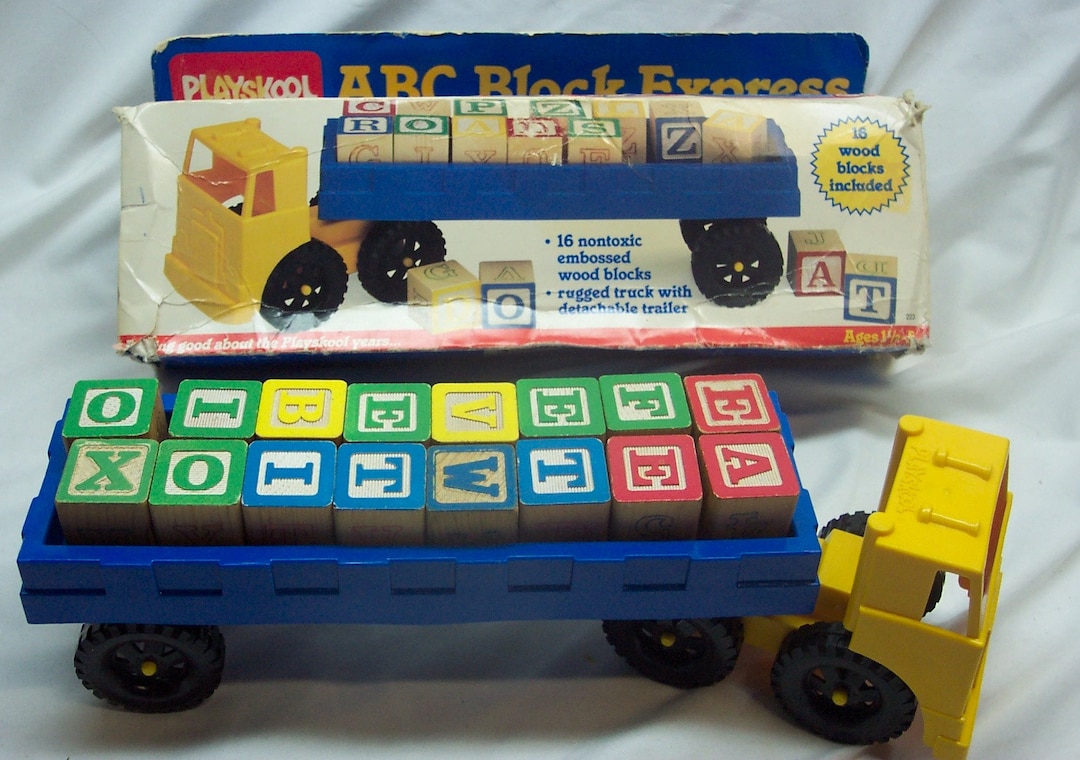 Vintage 1986 Playskool ABC BLOCK EXPRESS Truck Wood Blocks Wooden ...