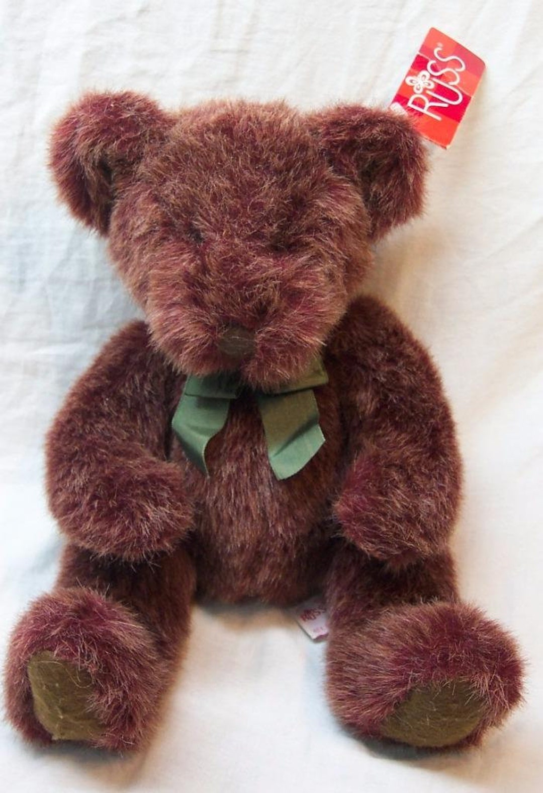 Vintage RUSS TINKER MAROON Teddy Bear With Bow 9" Plush Stuffed Animal ...