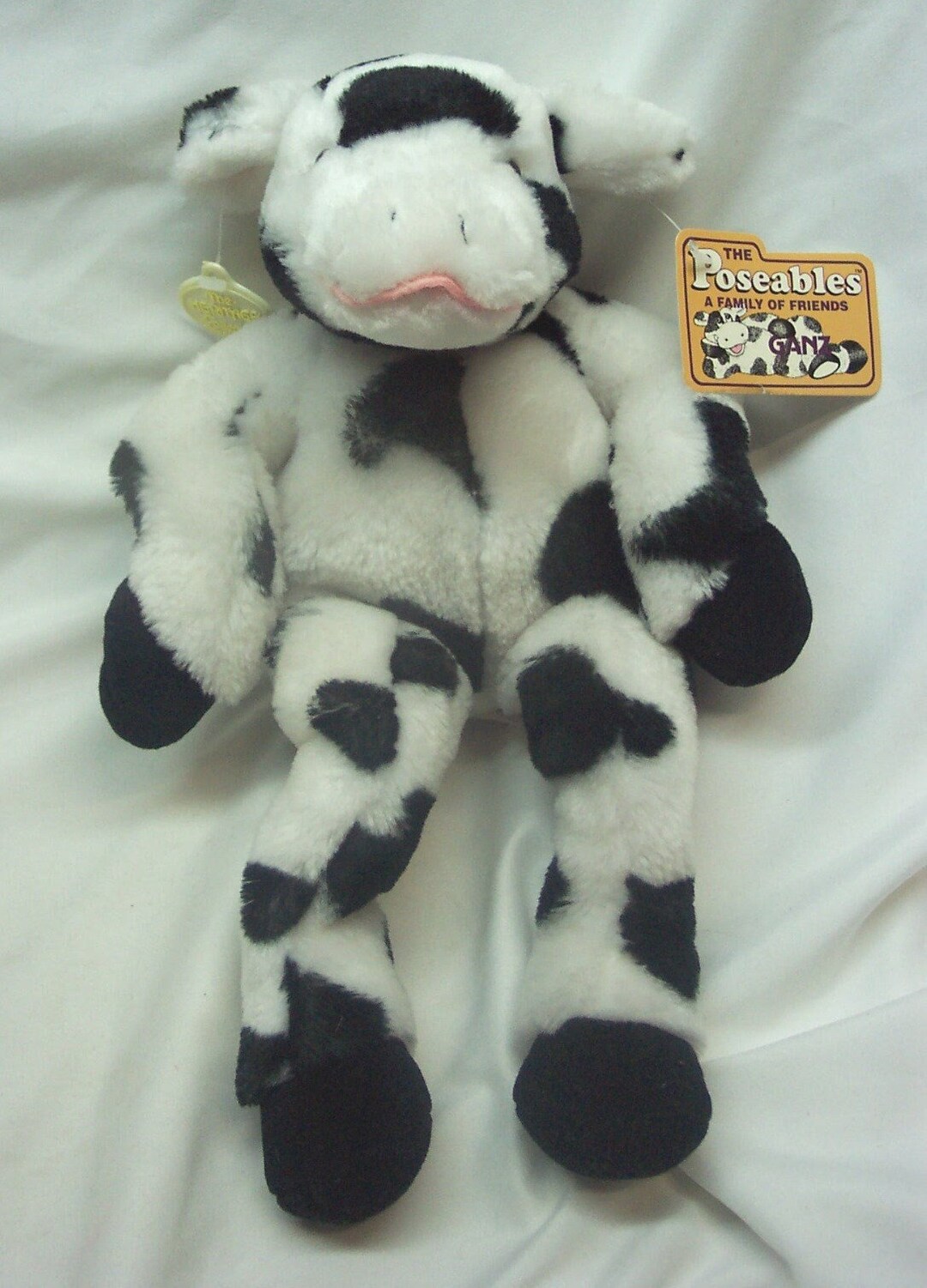Vintage 1992 Ganz Funny Poseable Black and White COW 14 Plush Stuffed ...