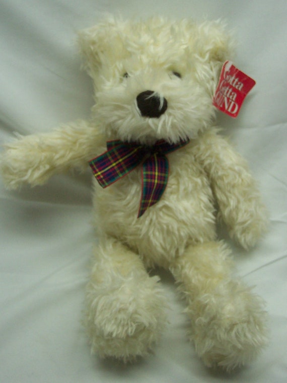 Vintage Gund Fuzzy White BIGGLY Teddy Bear With Bow 12 - Etsy