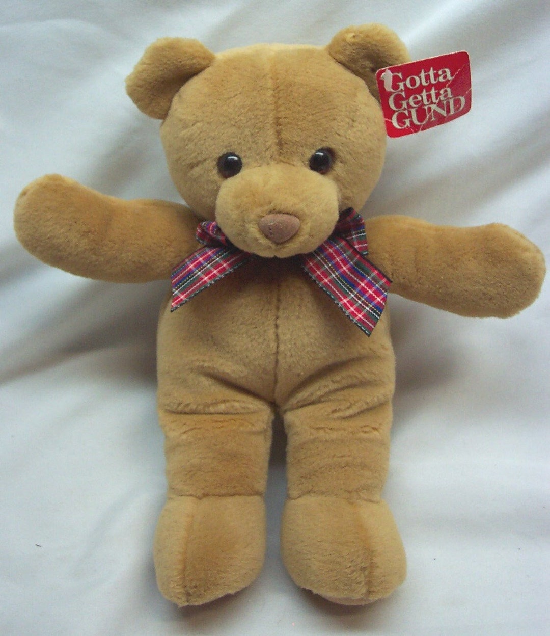 Vintage Gund BO BEAR Tan Teddy Bear With Plaid Bow 10" Plush Stuffed ...