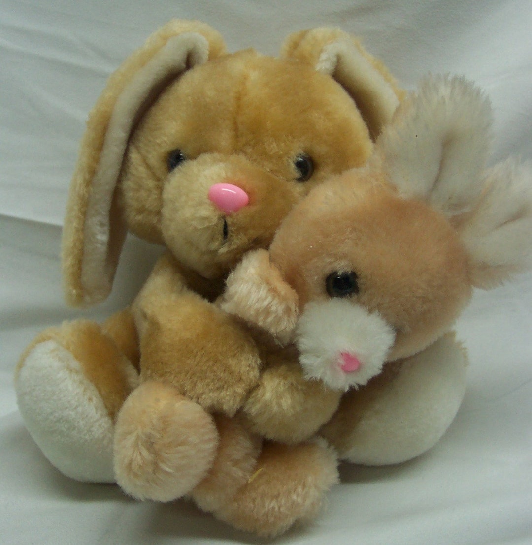 Vintage 1981 Wallace & Berrie Tan BUNNY RABBIT With BABY 6 Plush ...