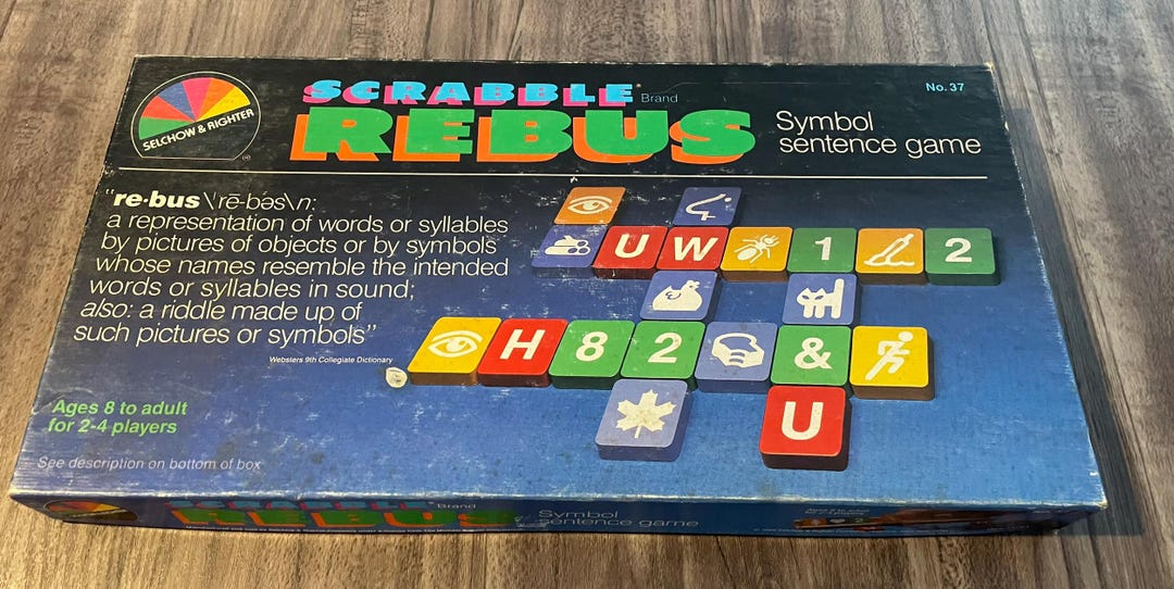 Vintage 1986 SCRABBLE REBUS Crossword Symbol Sentence Board Game ...
