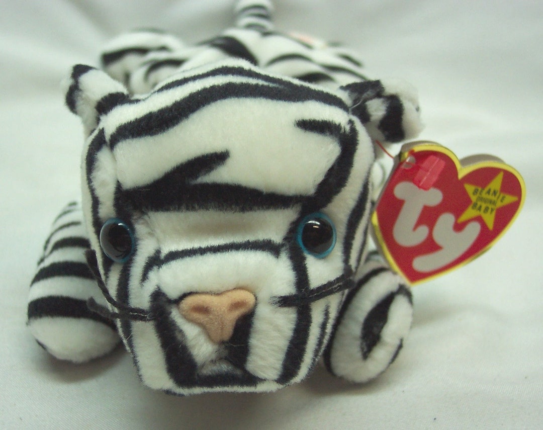 Vintage TY Beanie Baby BLIZZARD White TIGER 8" Bean Bag Stuffed Animal ...