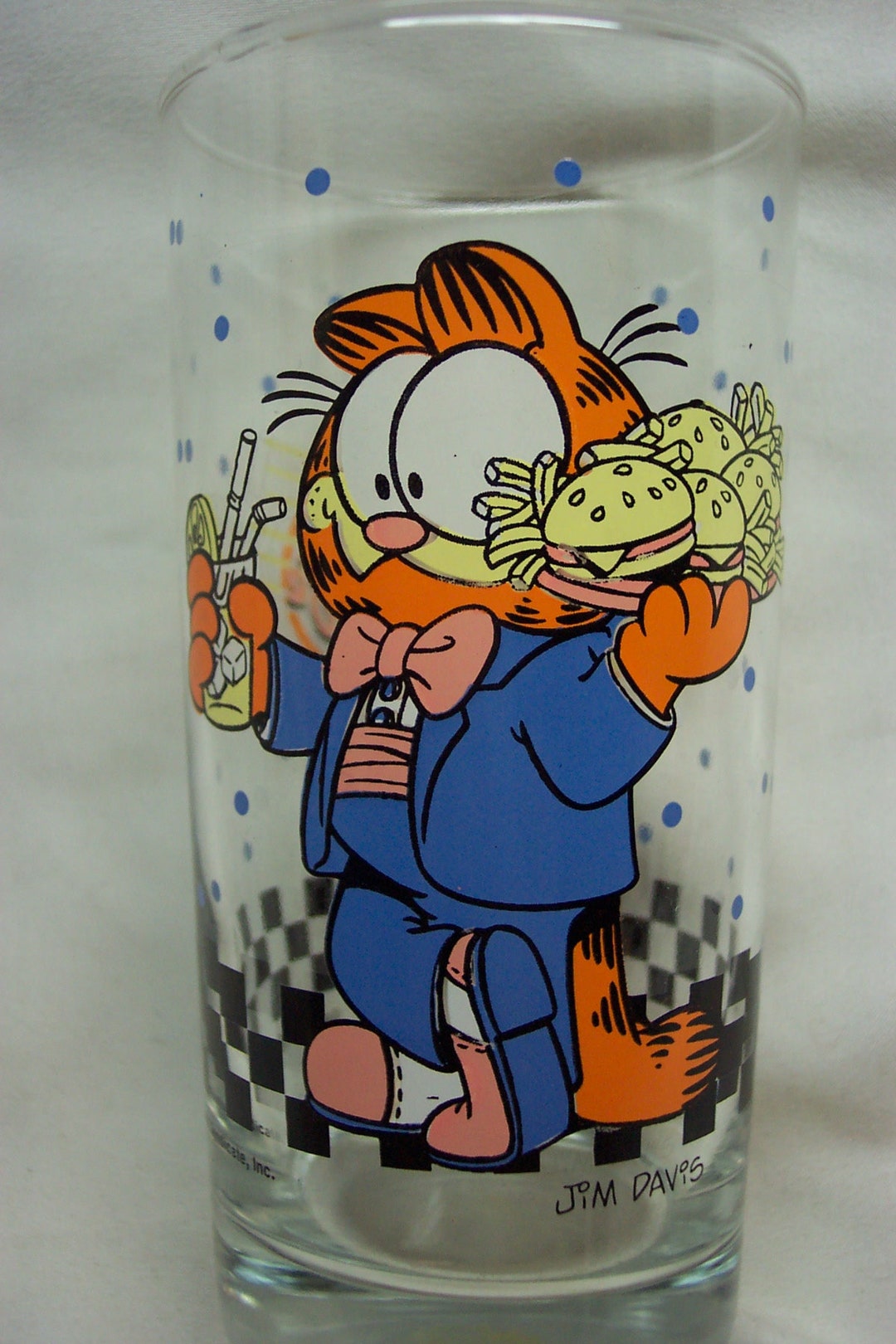 Vintage 1980's GARFIELD Garfield's Cafe Collector's Glass Cup 80's Tux ...