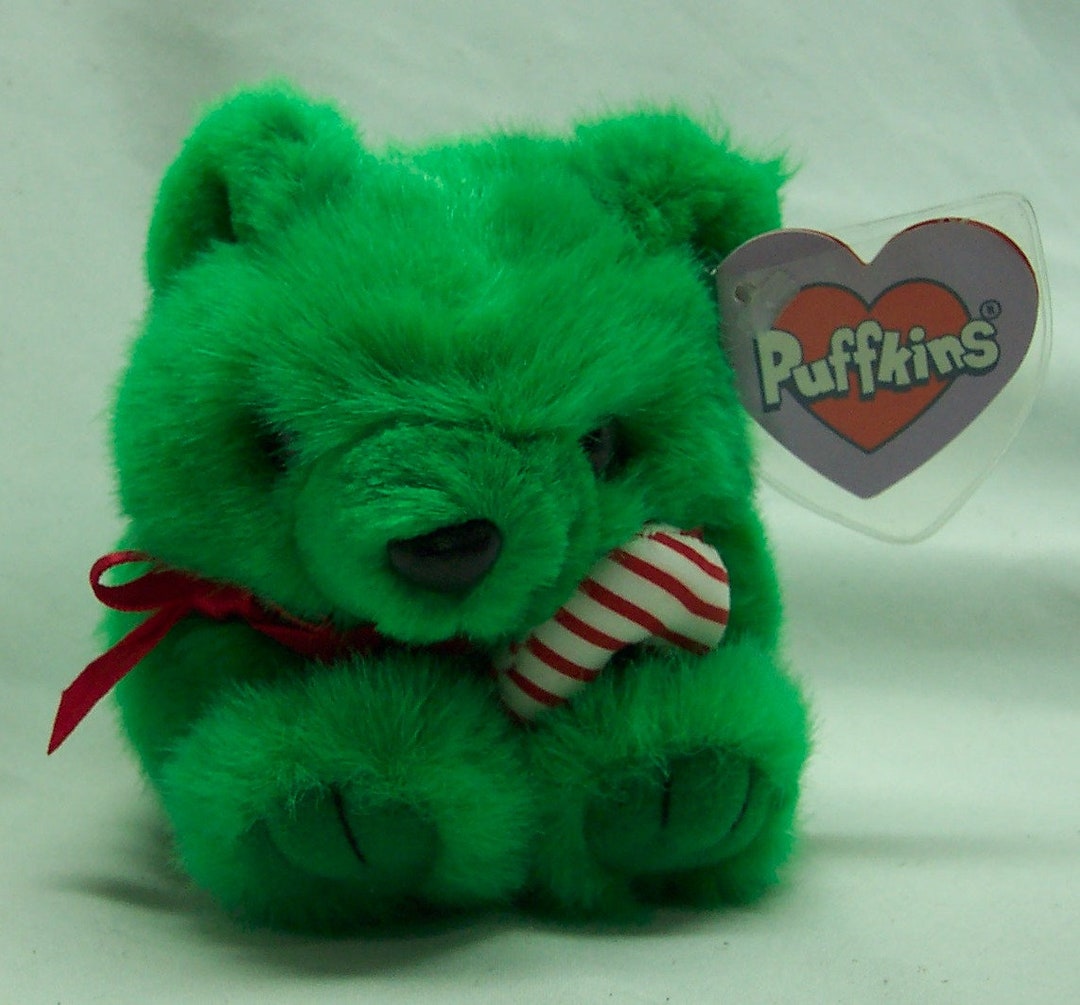 Vintage 1994 Puffkins Holiday Christmas Green JINGLES the TEDDY BEAR 4 ...