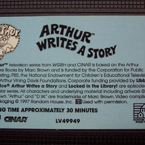 Vintage 1999 Marc Brown ARTHUR Arthur Writes A Story Animated VHS Video ...