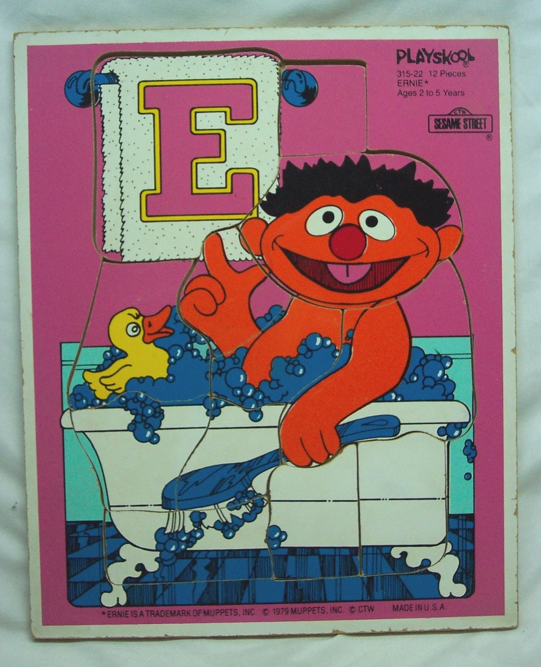 Vintage 1979 SESAME STREET ERNIE in Bath Rubber Ducky Wooden Frame Tray ...