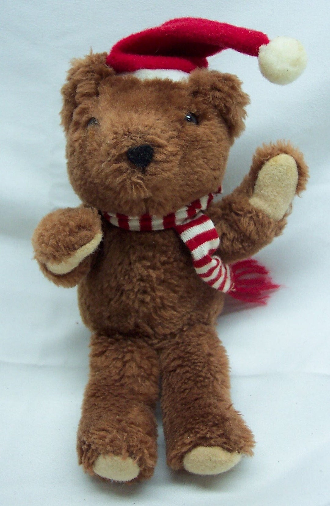 Vintage 80's RUSS Teddy Bear With Christmas Santa Clause Hat 7" Plush ...