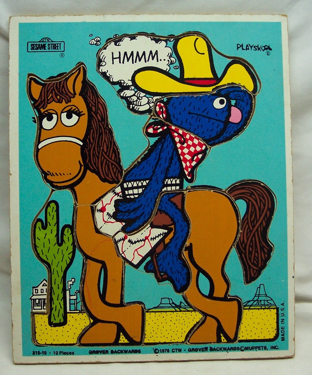 Vintage 1976 SESAME STREET GROVER Backwards Cowboy Frame Tray Puzzle ...