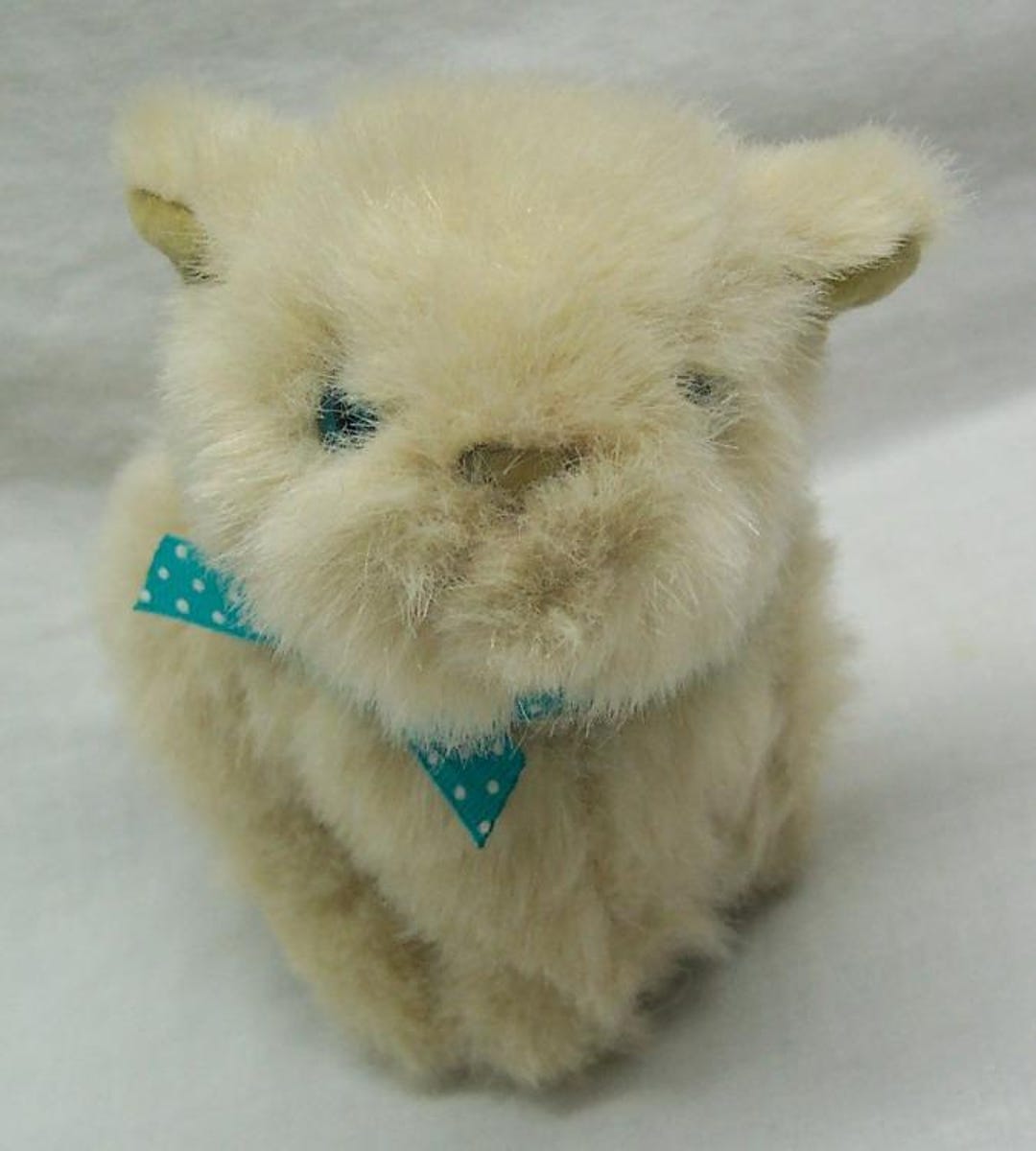 Vintage GUND Tan Cat Kitten With Turquoise Bow 5" Plush Stuffed Animal ...