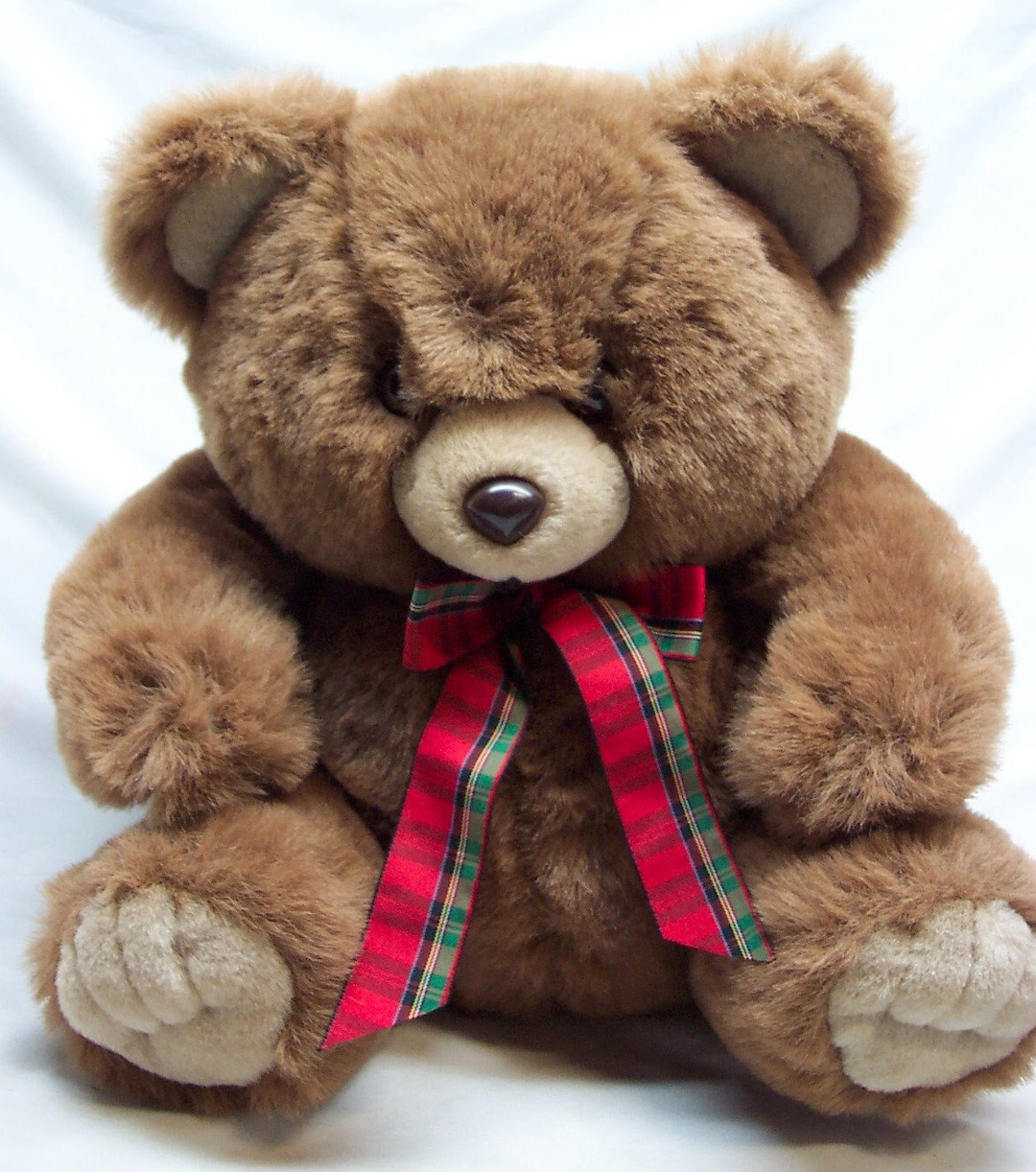 Vintage Russ HESS'S Brown TEDDY BEAR W/ Plaid Bow 12" Plush Stuffed ...