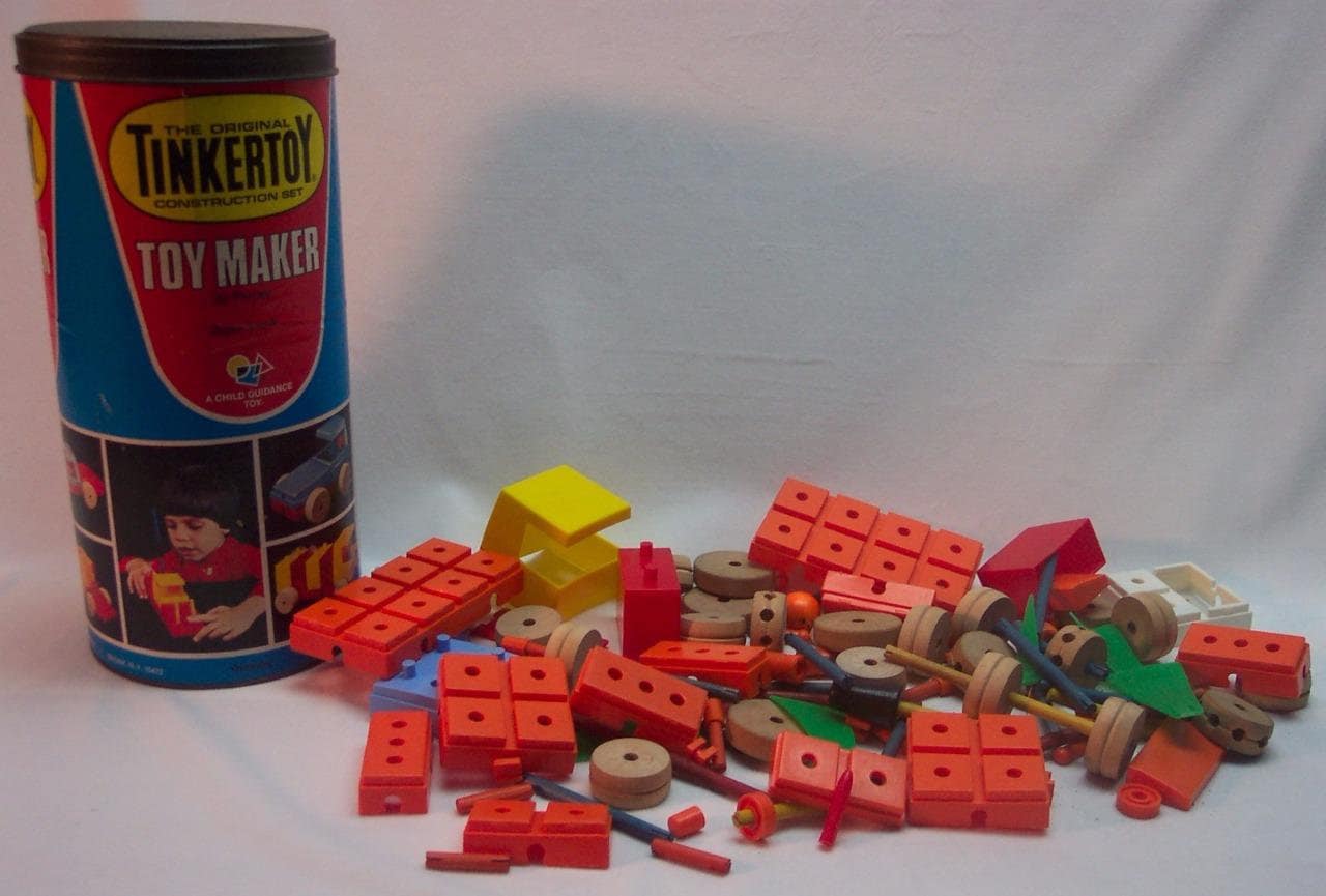 ANTIQUE Wooden Vintage the Original TINKERTOY CONSTRUCTION Building Toy Set W/ Can 115 Pieces - Etsy