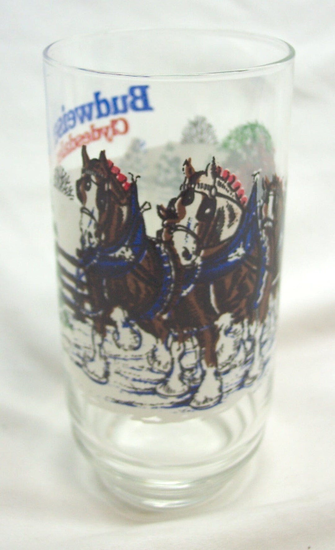 Vintage 1995 BUDWEISER BEER Clydesdales Horses 6" Collector's Glass Cup ...