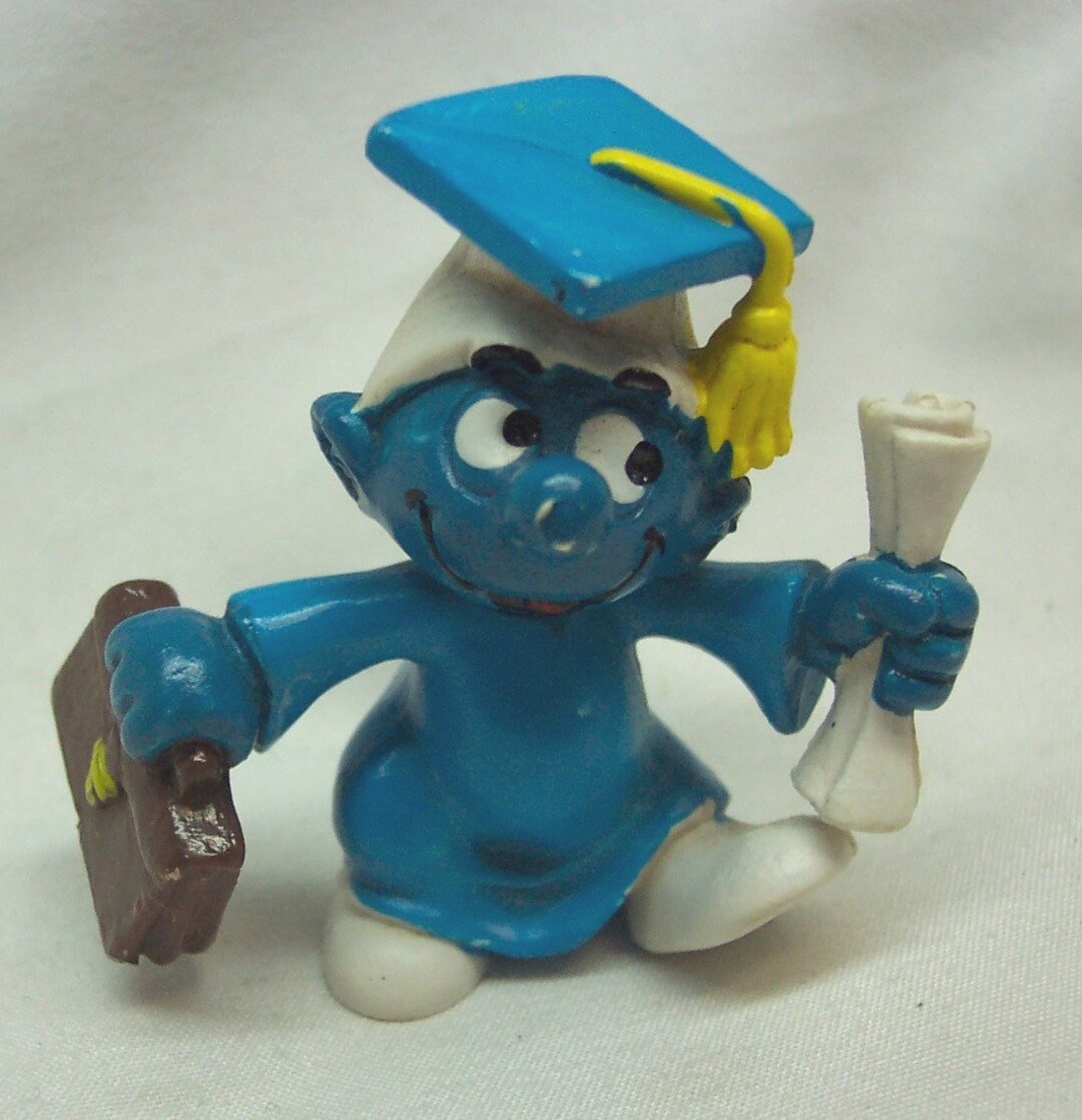 Vintage 1980 Schleich the Smurfs Graduate Graduation PVC Toy Figure ...