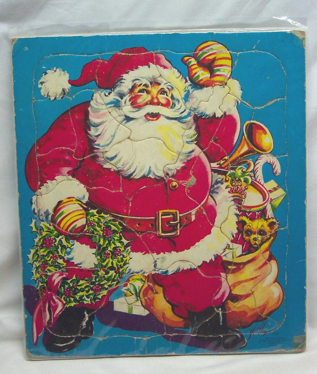 Antique 1950 SANTA CLAUS Christmas the Saalfield Pub Co. Frame Tray ...