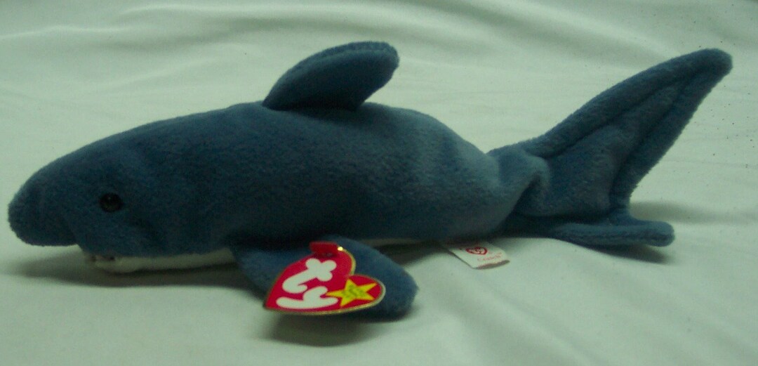 Vintage TY Beanie Baby CRUNCH Gray Shark 8" Bean Bag Stuffed Toy 1996 ...