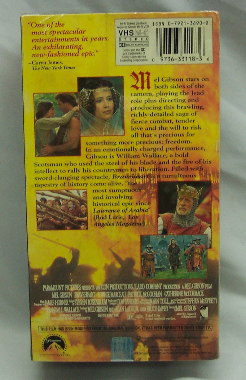 BRAVEHEART VHS Video Classic NEW in Shrink Wrap Mel Gibson - Etsy