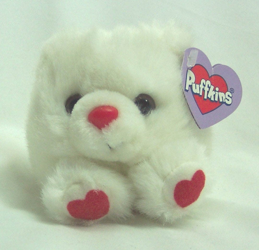 Vintage 1994 Puffkins White HUGS TEDDY BEAR W/ Red Hearts 4" Plush ...