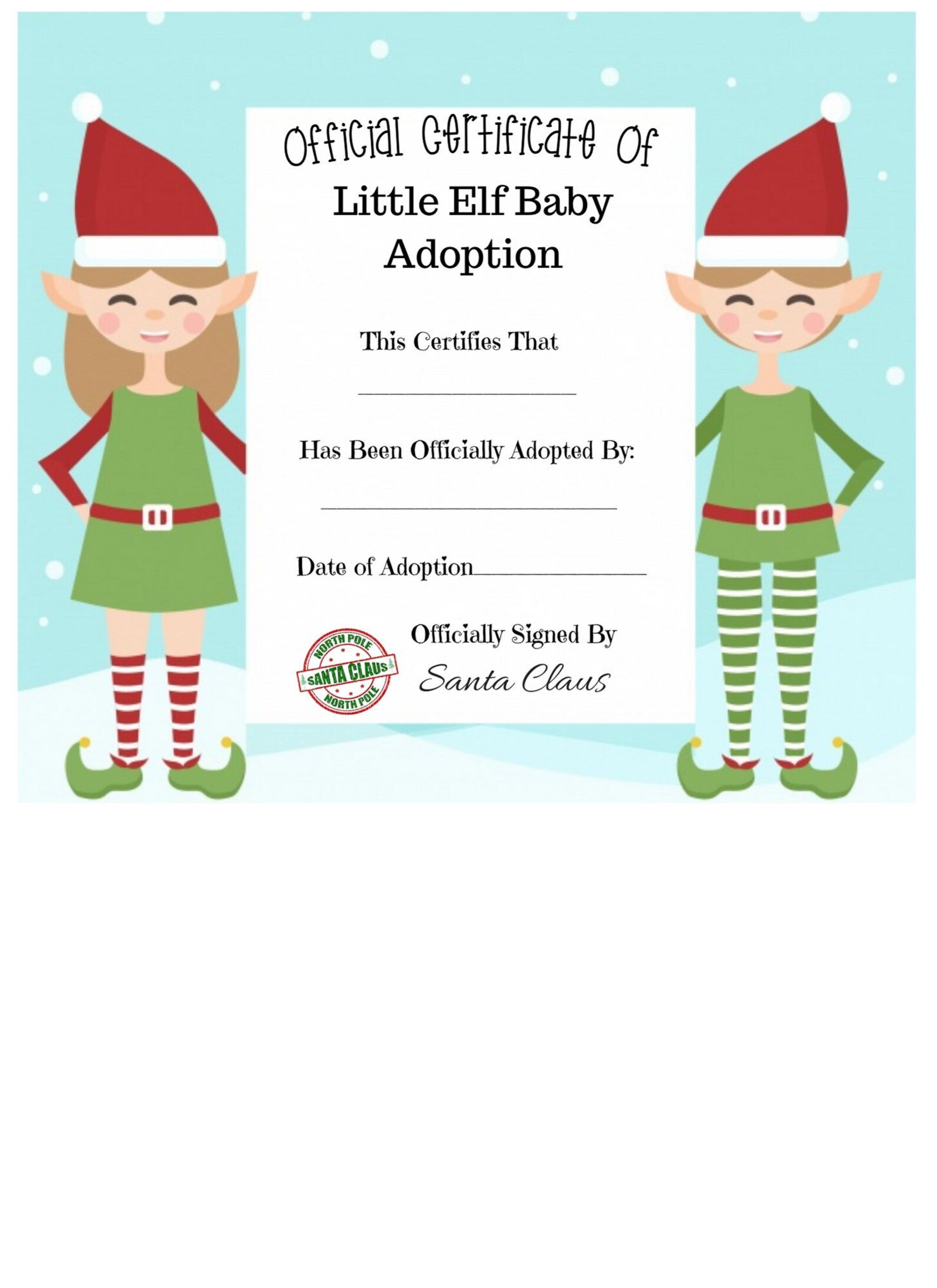 Elf Baby Adoption Certificate Instant Download, Printable Elf Prop, Elf ...